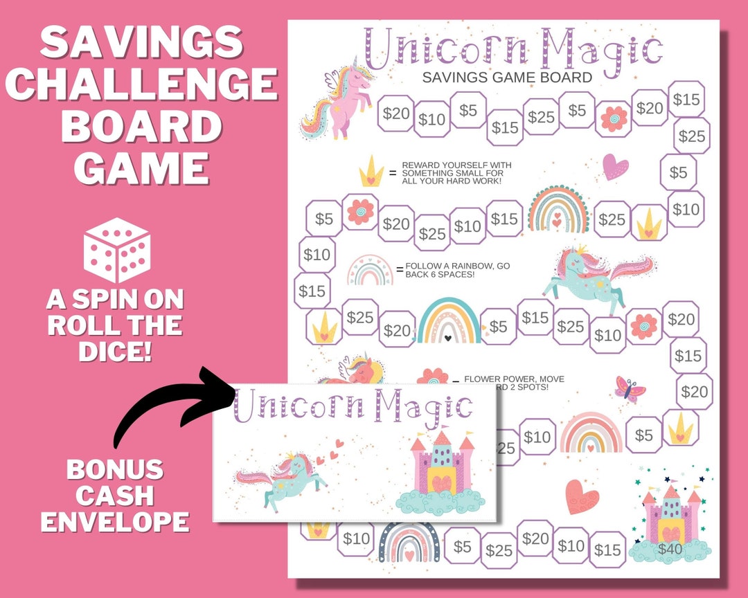 Unicorn Money Savings Challenge PRINTABLE, Roll the Dice, Money ...