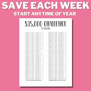 35K 52 Week Challenge PRINTABLE, 35000 in 1 Year, House Savings, 35K ...