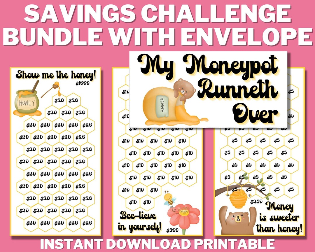 Honey Bee Mini Savings Challenges PRINTABLE, A6 Budget Binder, Money ...