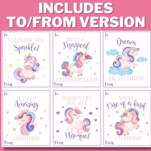 Rainbow Unicorn Valentine's Day Cards for Kids PRINTABLE, Unicorn ...
