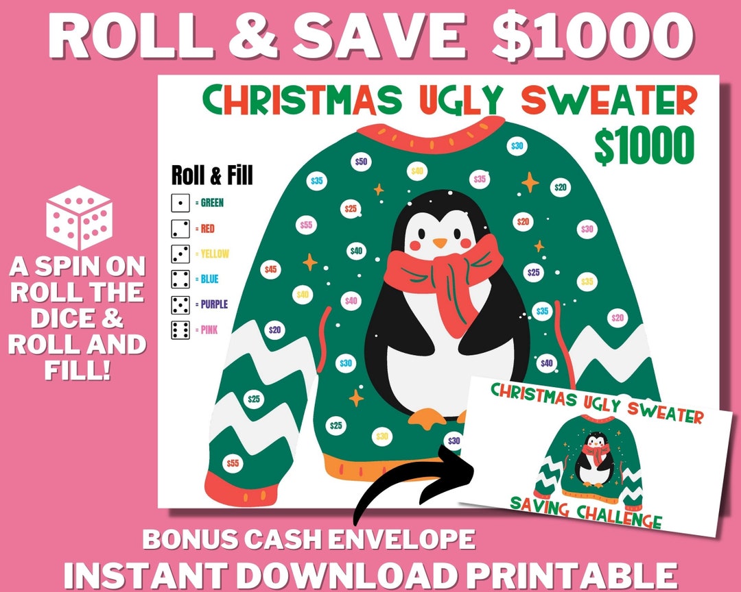 Christmas Holiday Ugly Sweater PRINTABLE, Roll the Dice, Cash Envelope ...