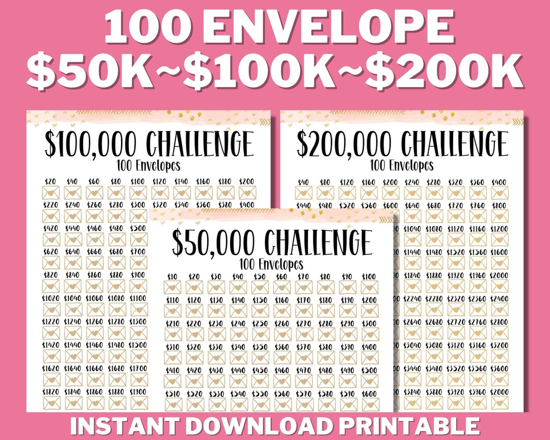50K~100K~200K 100 Envelope Challenge Bundle PRINTABLE, Saving Tracker ...