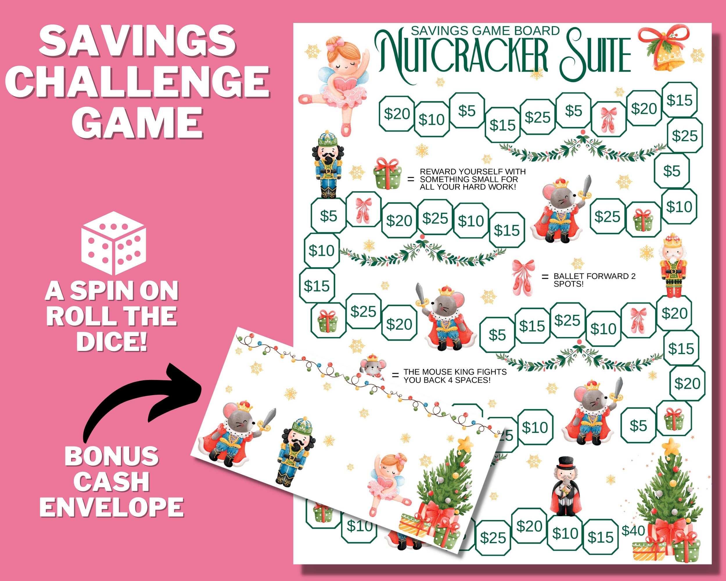 Christmas Holiday Board Game PRINTABLE Roll the Dice Cash - Etsy
