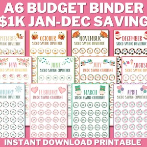 1K 12 Months A6 Mini Savings Challenge Trackers PRINTABLE, Budget ...