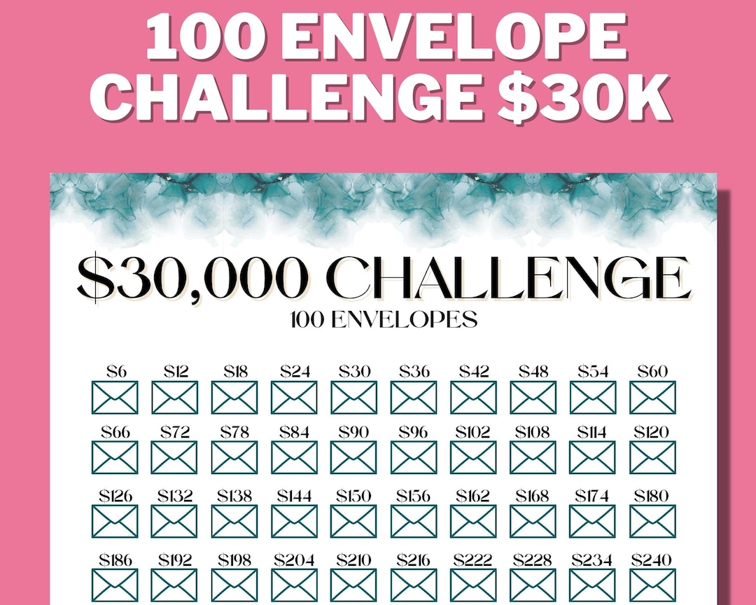 30K 100 Envelope Challenge PRINTABLE, 30000 Saving Tracker, 100 Days ...