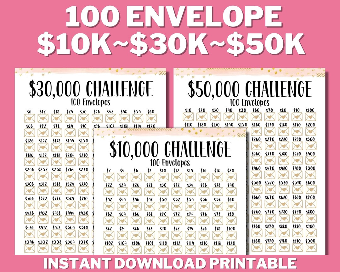 PRINTABLE 10K~30K~50K 100 Envelope Challenge Bundle, Saving Tracker ...