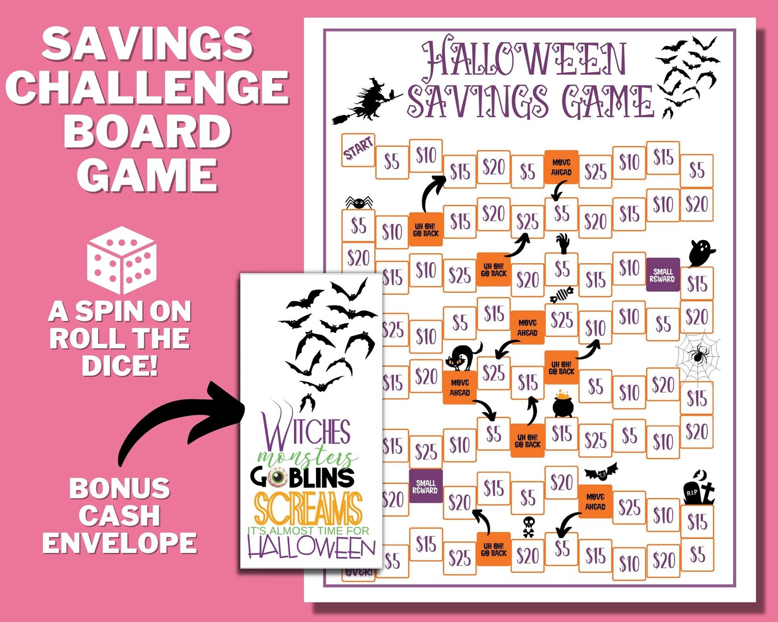Halloween Money Savings Challenge PRINTABLE Roll the Dice - Etsy