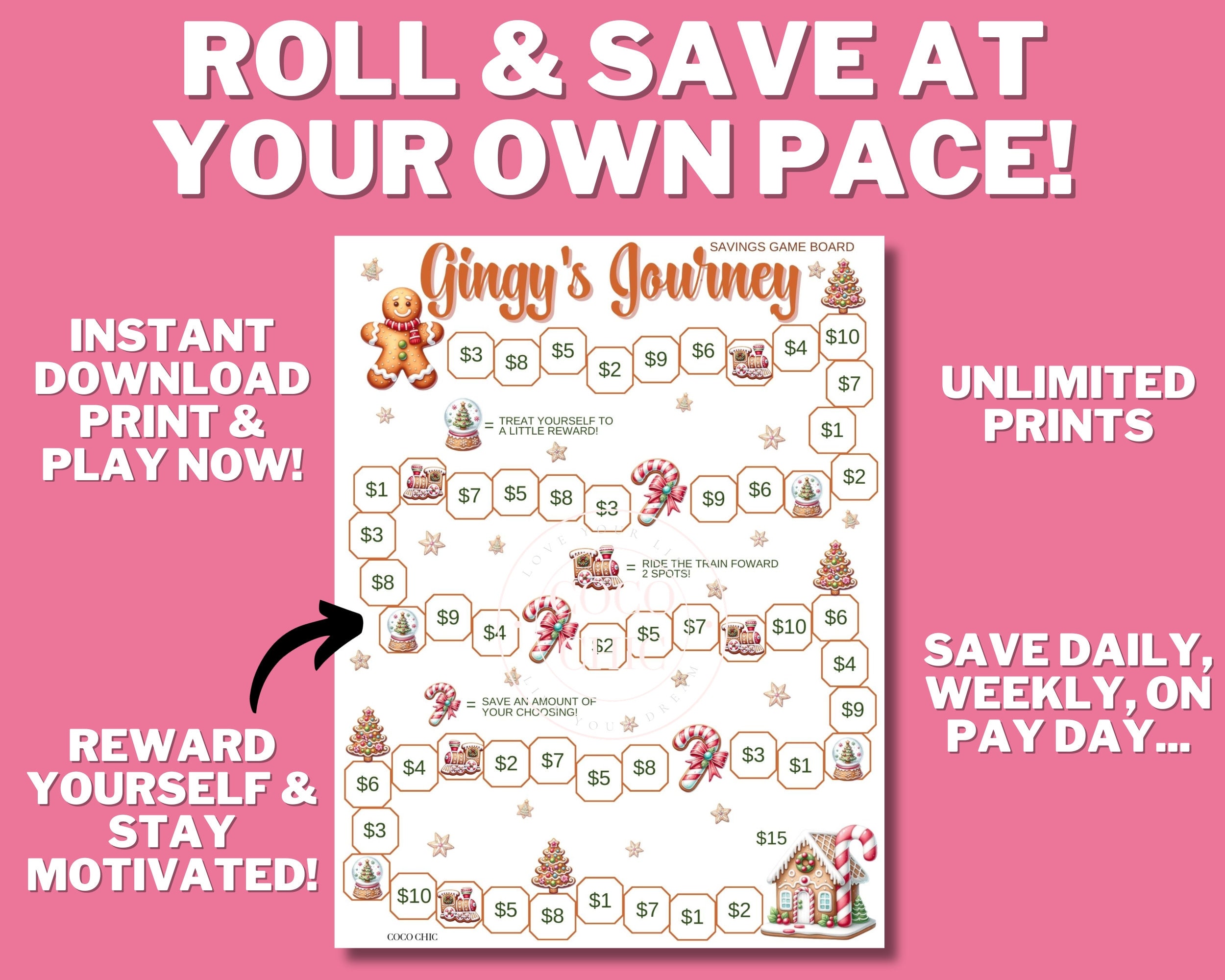 Christmas Holiday Board Game PRINTABLE, Roll the Dice, Cash Envelope ...