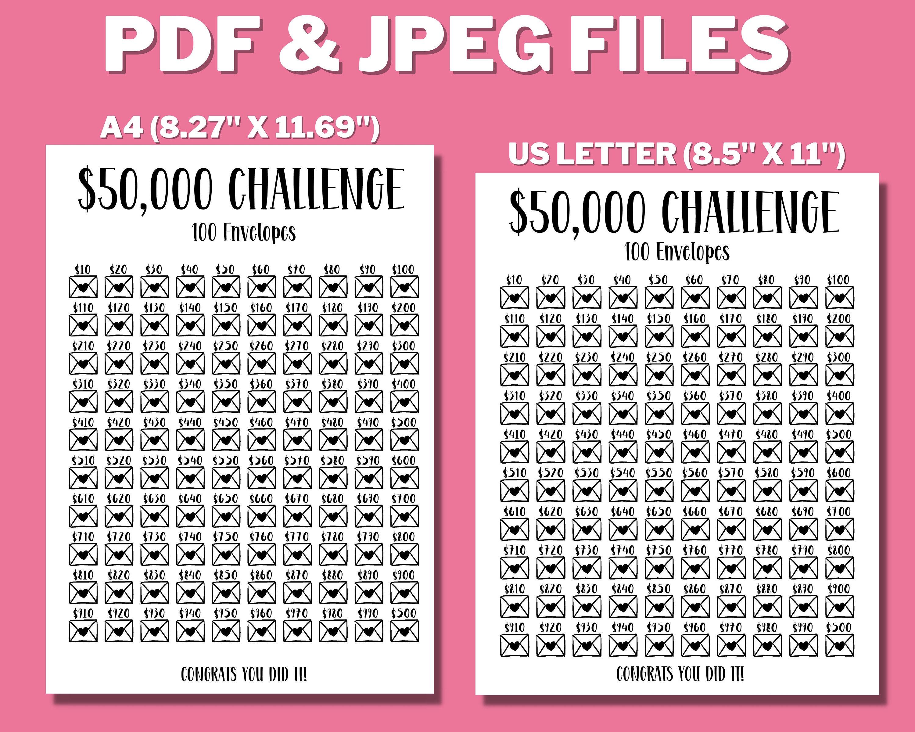 50K 100 ENVELOPE CHALLENGE Printable 50000 Saving Tracker - Etsy