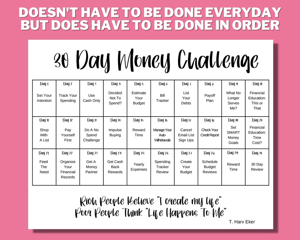 30 Day Money Challenge PRINTABLE, Financial Plan, Money Management ...