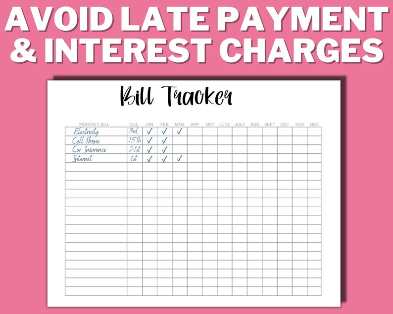 Monthly Bill Tracker PRINTABLE Bill Organizer Bill Payment - Etsy