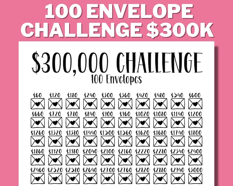 300K 100 ENVELOPE CHALLENGE Printable, 300000 Saving Tracker, 300K ...