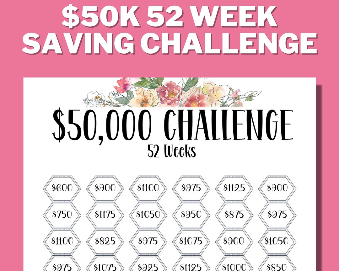 50K 52 Week Saving Challenge Printable, 50,000 Saving Tracker, 50K ...