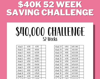 40K Tracker Savings Challenge Money Challenge Saving - Etsy