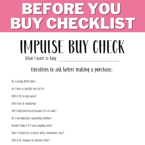 Stop Impulse Buying Printable, Purchase Decision Checklist, Money ...
