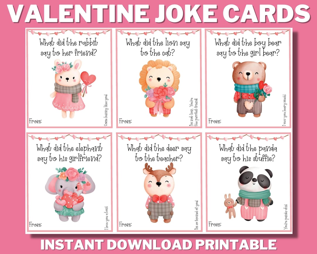 Kids Classroom Valentines Cards PRINTABLE, Kids Joke Valentines Day ...