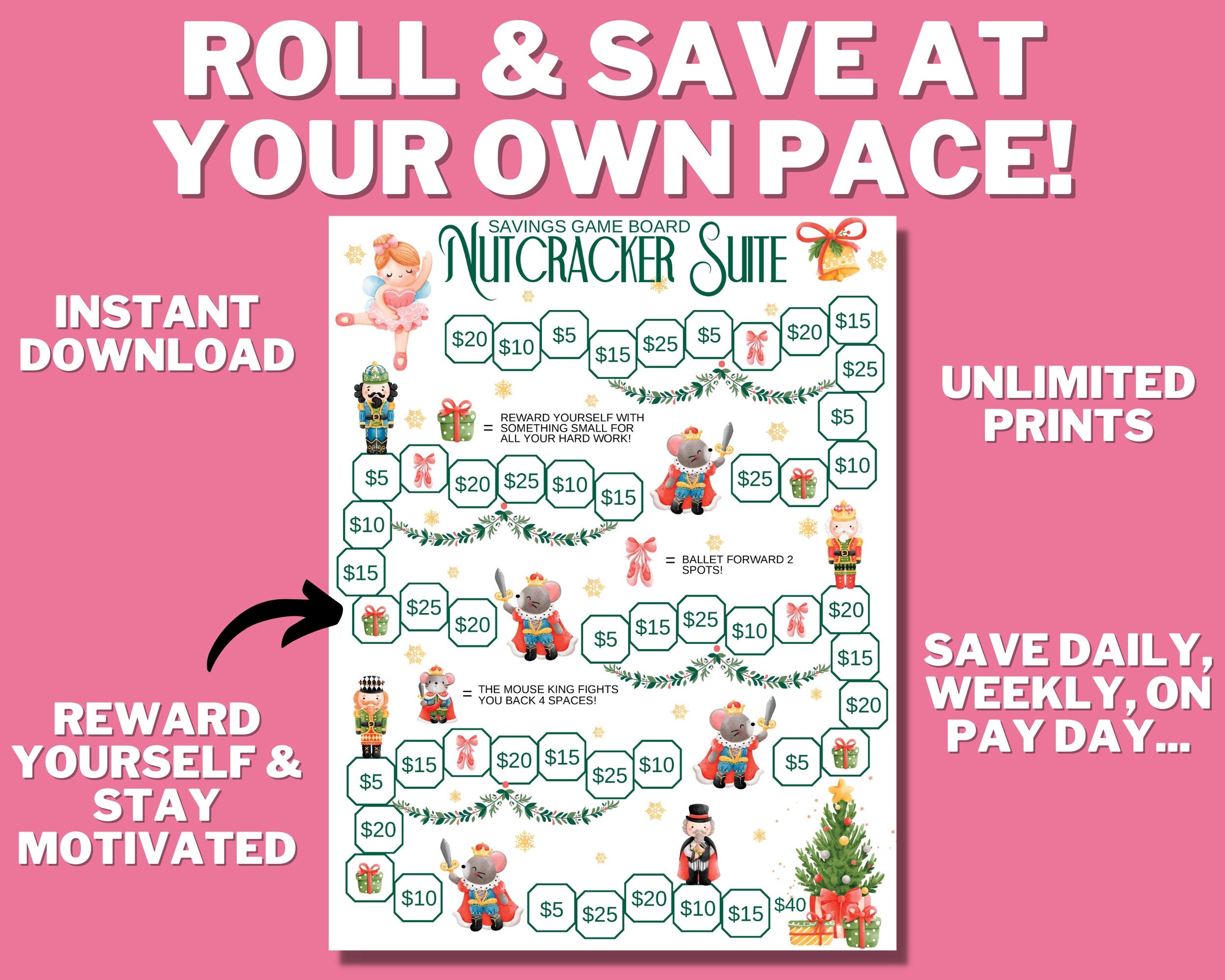 Christmas Holiday Board Game PRINTABLE Roll the Dice Cash - Etsy