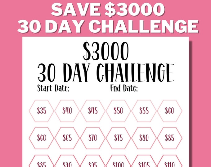 3500 30 DAY CHALLENGE Printable, 3500 Saving Tracker, Savings Goal ...