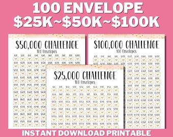 25K 100 ENVELOPE CHALLENGE Printable 25000 Saving Tracker - Etsy