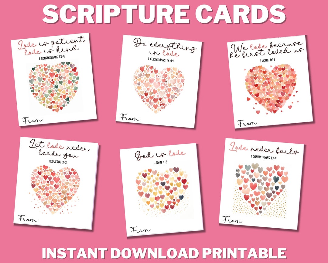 Bible Verse Valentine Cards PRINTABLE, Valentines Scripture Cards ...