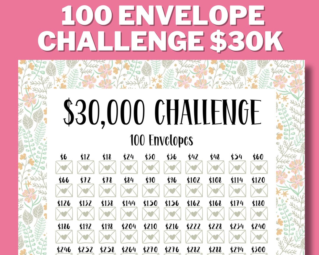 30K 100 Envelope Challenge Printable, 30000 Savings Plan, 30K Challenge ...
