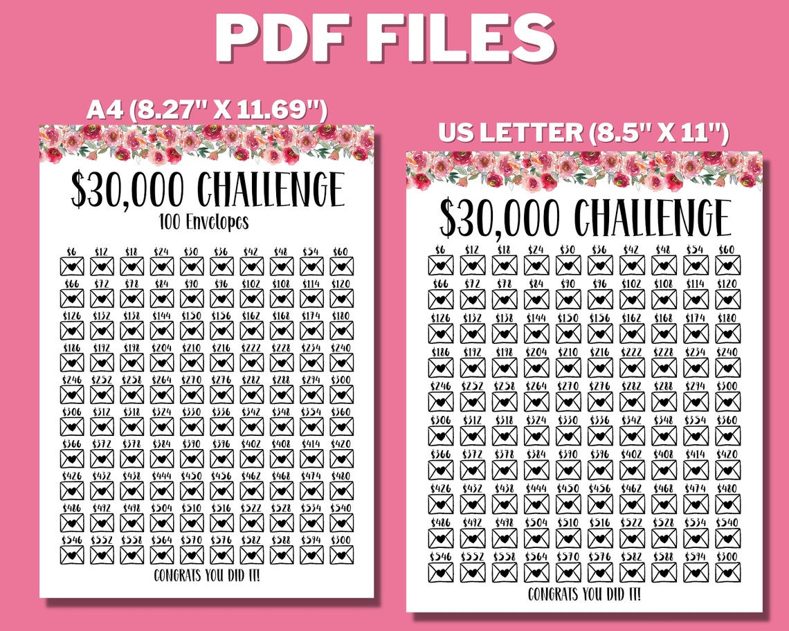 30K 100 ENVELOPE CHALLENGE Printable 30000 Saving Tracker - Etsy