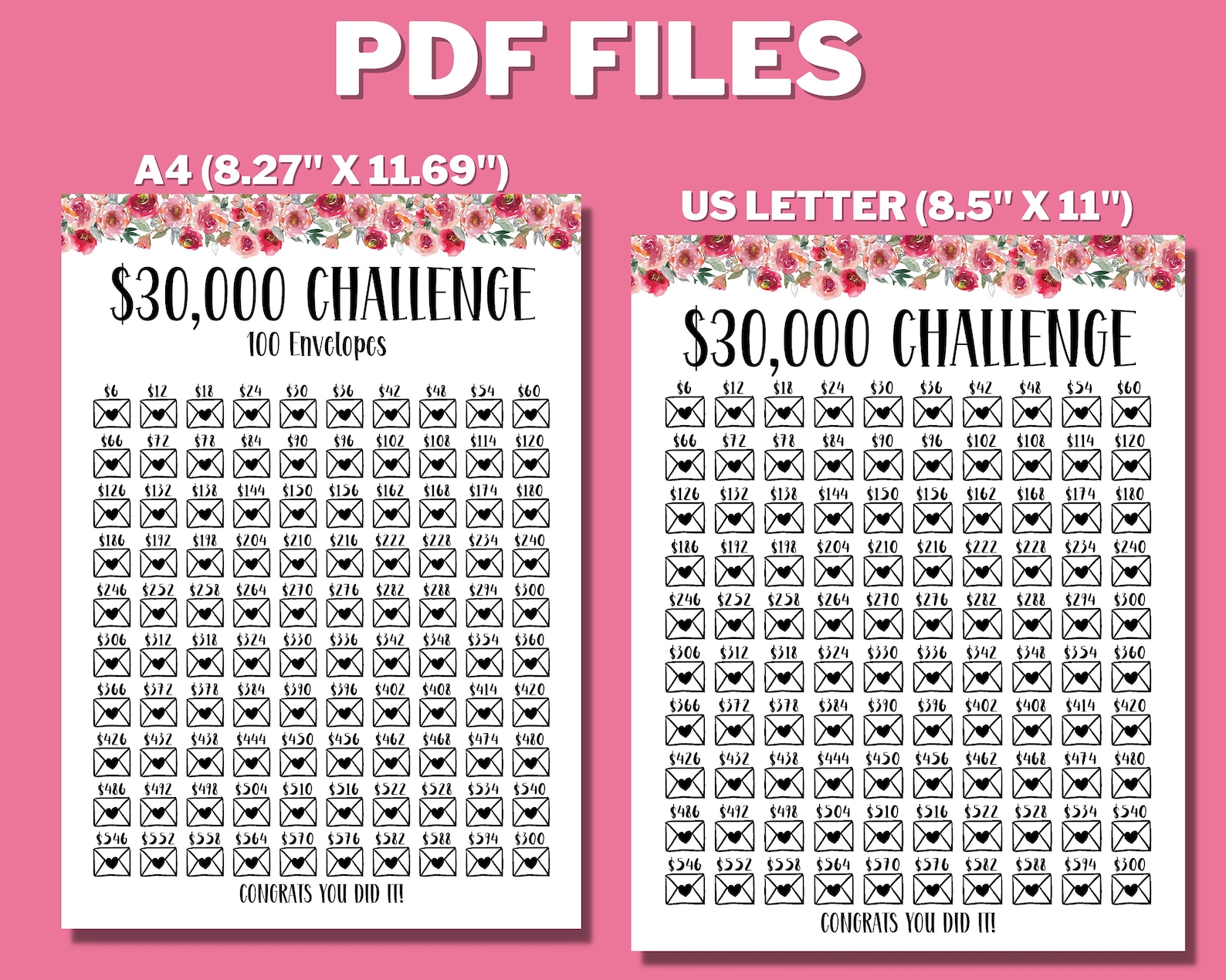 30K 100 ENVELOPE CHALLENGE Printable 30000 Saving Tracker - Etsy