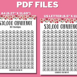 30K 100 ENVELOPE CHALLENGE Printable , 30,000 Saving Tracker, 30K ...