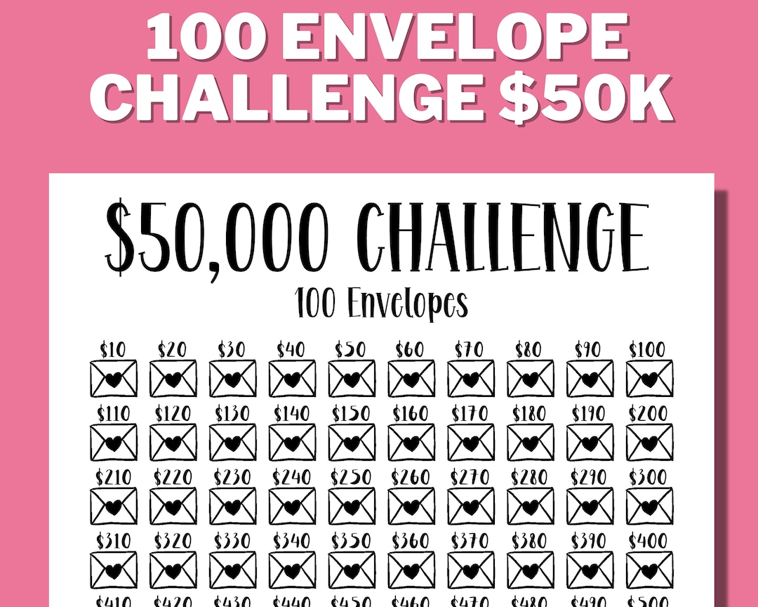 50K 100 ENVELOPE CHALLENGE Printable , 50,000 Saving Tracker, 50K ... 50K 100 ENVELOPE CHALLENGE Printable , 50,000 Saving Tracker, 50K ...