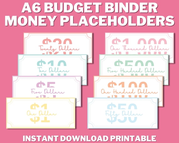 PRINTABLE Money Placeholders for A6 Budget Binders A6 Cash - Etsy