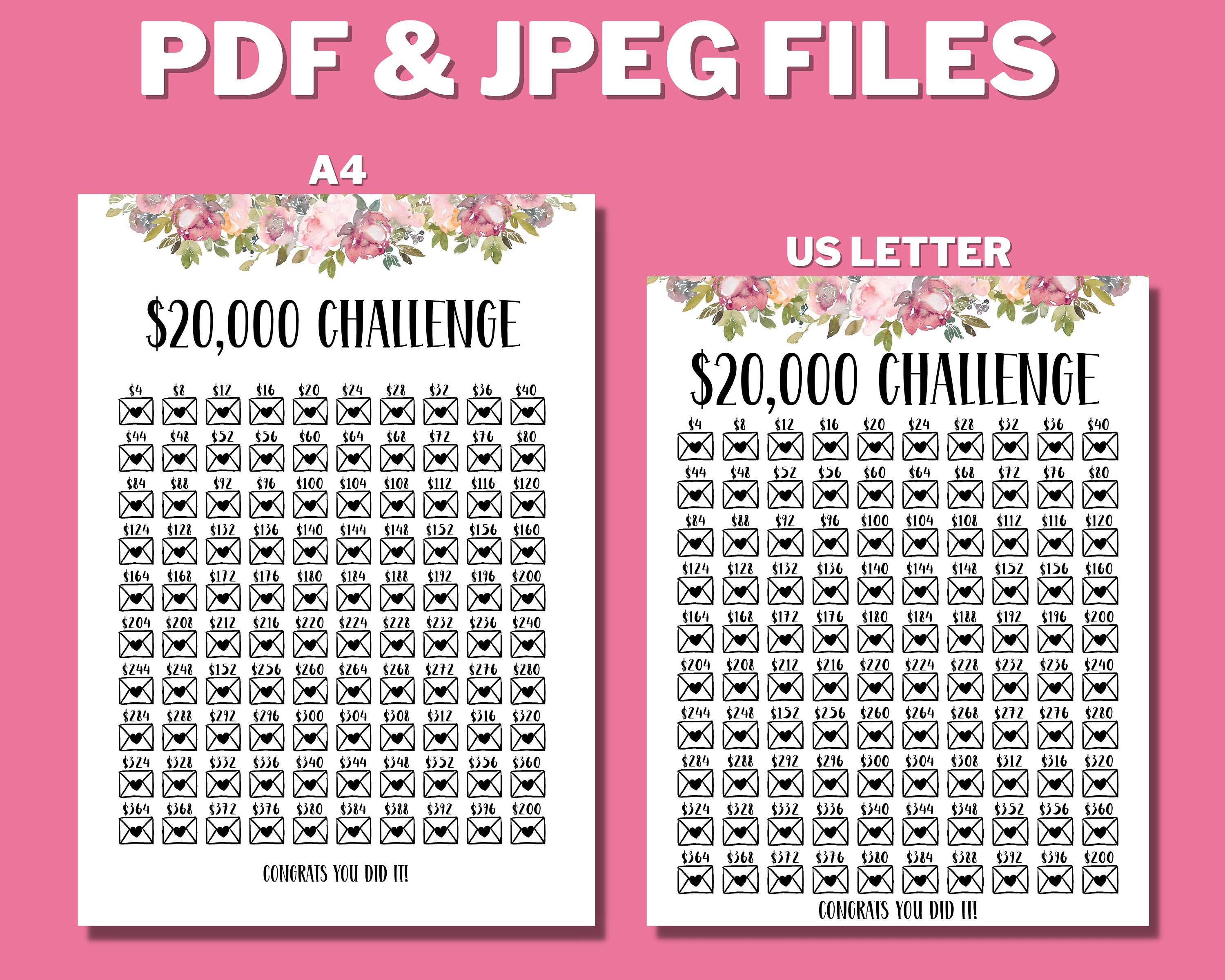 20K 100 ENVELOPE CHALLENGE Printable, 20,000 Saving Tracker, 20K ...