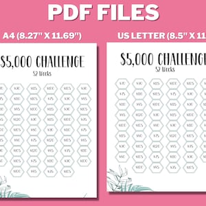 5K 52 Week Savings Challenge Printable , 5000 in 1 Year, 5K Challenge ...