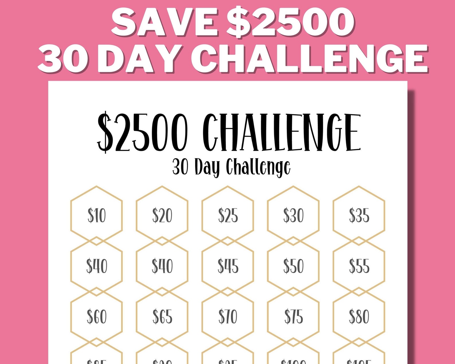 2500 30 DAY CHALLENGE Printable, 2500 Savings Challenge, Savings Goal ...