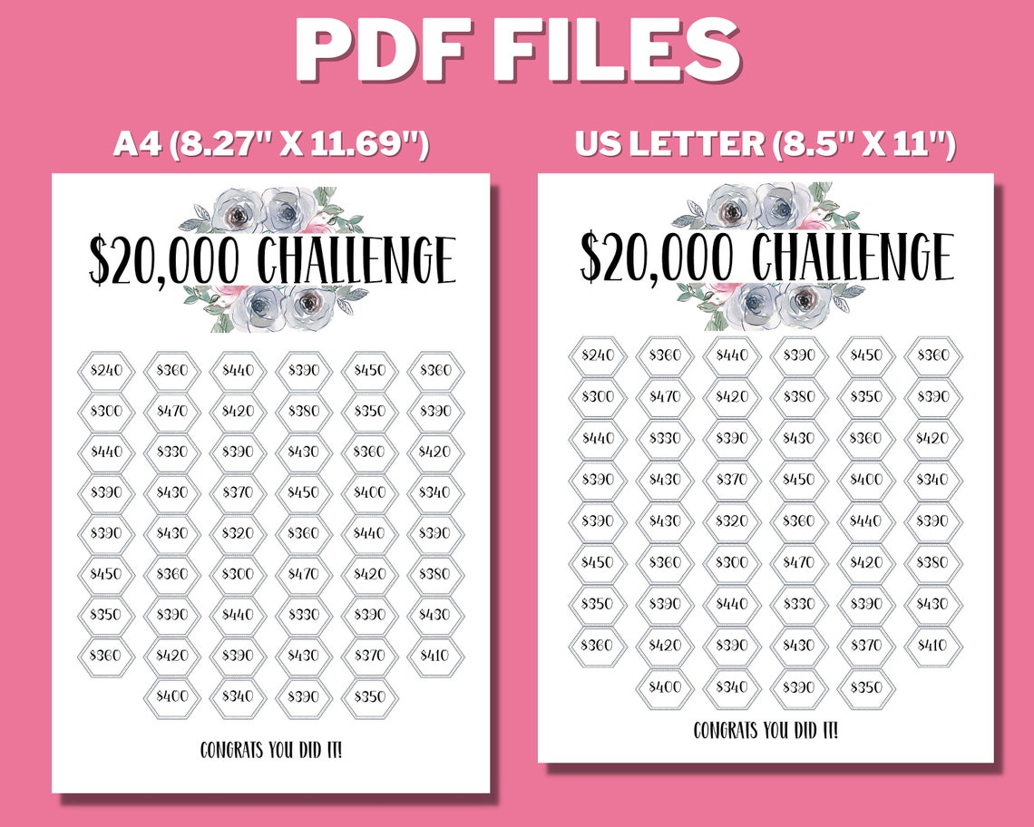 20K 52 Week Saving Challenge Printable 20000 in 1 Year 20K - Etsy