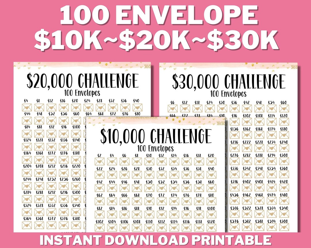 10K~20K~30K 100 Envelope Challenge Bundle PRINTABLE, Saving Tracker ...