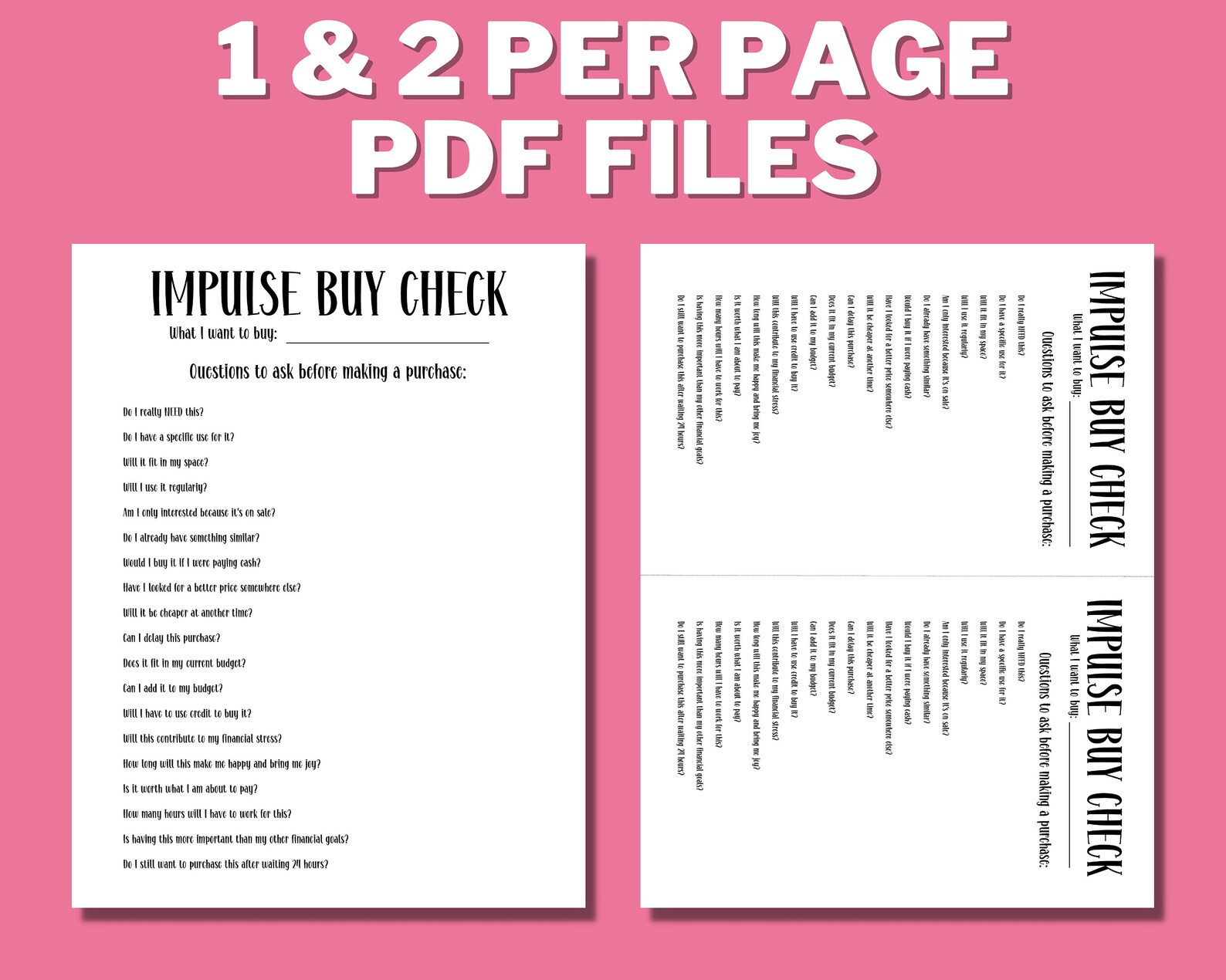 Stop Impulse Buying Printable, Purchase Decision Checklist, Money ...