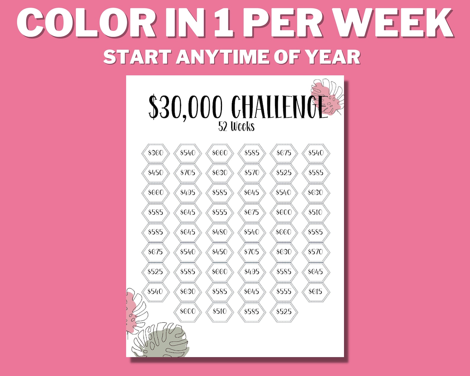 30K 52 Week Savings Printable 30000 Saving Tracker 30K - Etsy