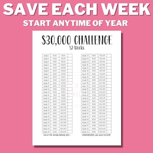 30K 52 Week Challenge PRINTABLE, 30000 in 1 Year, House Savings, 30K ...