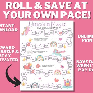 Unicorn Money Savings Challenge PRINTABLE, Roll the Dice, Money ...