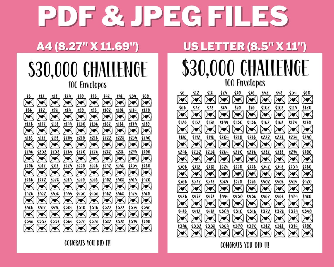 30K 100 ENVELOPE CHALLENGE Printable, 30,000 Saving Tracker, 30K ...