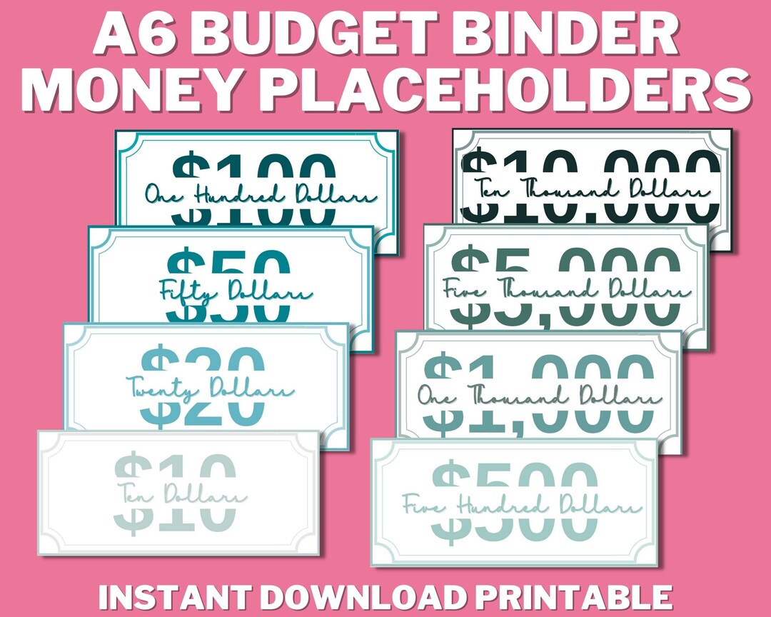 PRINTABLE Money Placeholders for A6 Budget Binders, A6 Cash Envelope ...