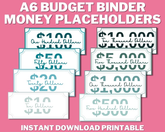 PRINTABLE Money Placeholders for A6 Budget Binders A6 Cash - Etsy