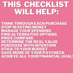 Stop Impulse Buying Printable, Purchase Decision Checklist, Money ...