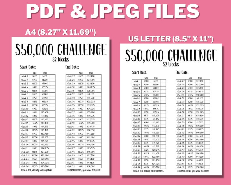 50K SAVINGS CHALLENGE in 1 Year Money Saving Challenge - Etsy 50K SAVINGS CHALLENGE in 1 Year Money Saving Challenge - Etsy
