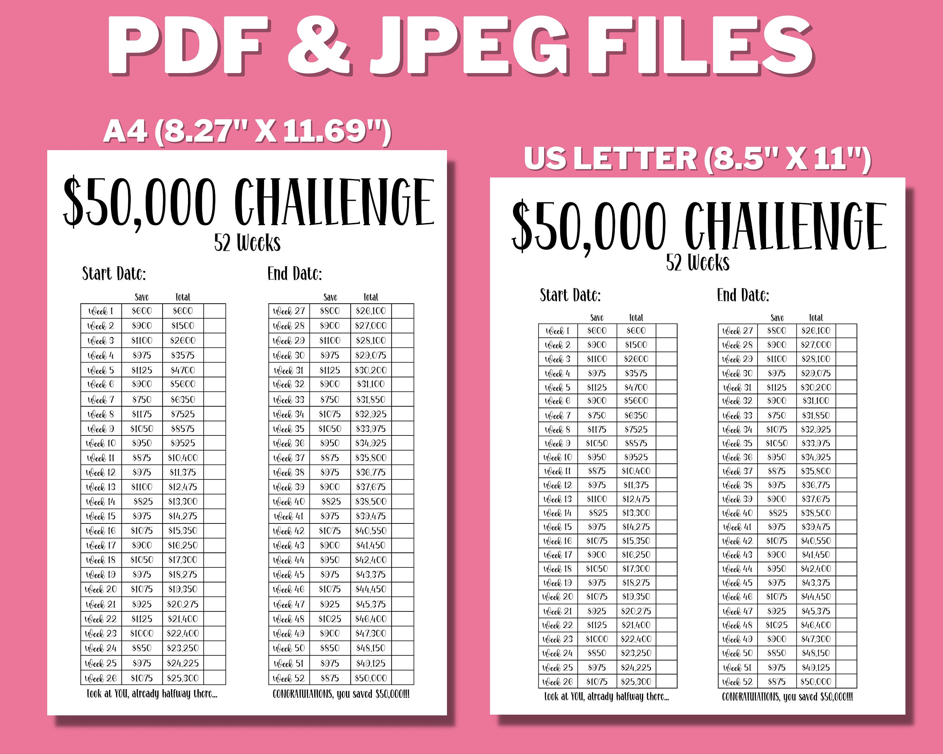 50K SAVINGS CHALLENGE In 1 Year Money Saving Challenge Etsy Australia