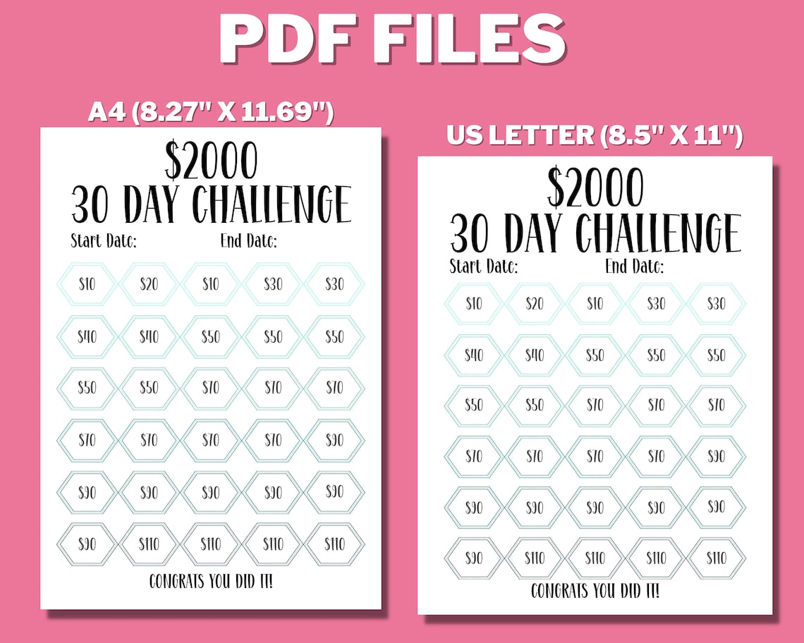 2K 30 DAY CHALLENGE Printable, 2K Saving Tracker, 2K Challenge, Savings ...