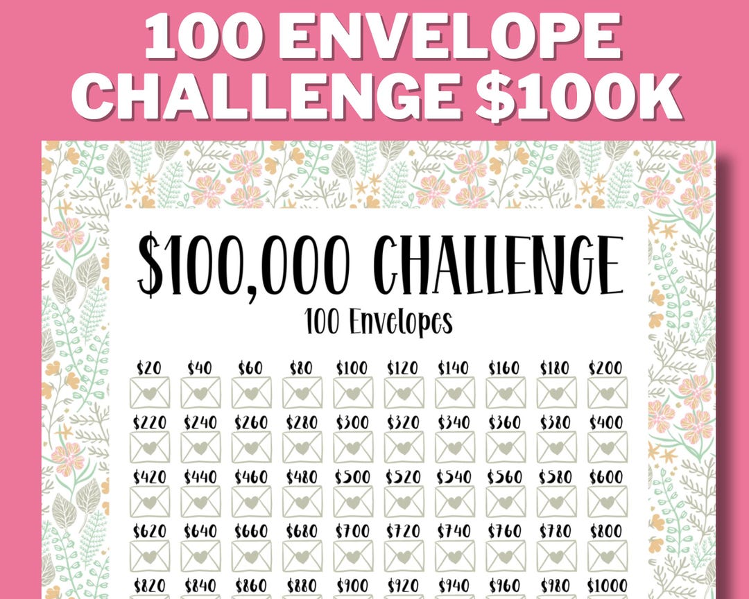 100K 100 ENVELOPE CHALLENGE Printable, 100000 Saving Tracker, 100K ... 100K 100 ENVELOPE CHALLENGE Printable, 100000 Saving Tracker, 100K ...