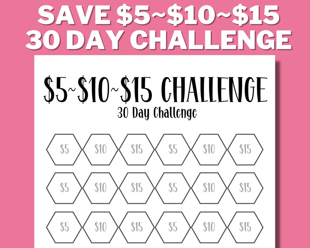 5~10~15 DOLLAR 30 DAY CHALLENGE Printable, Rainy Day Fund, Saving ...