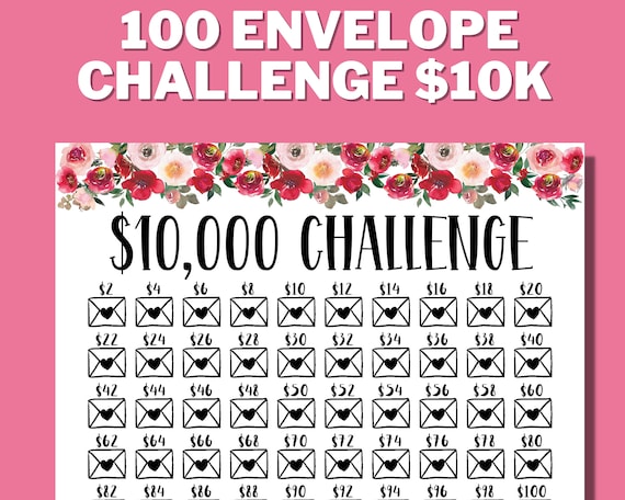 10K 100 ENVELOPE CHALLENGE Printable 10000 Saving Tracker - Etsy