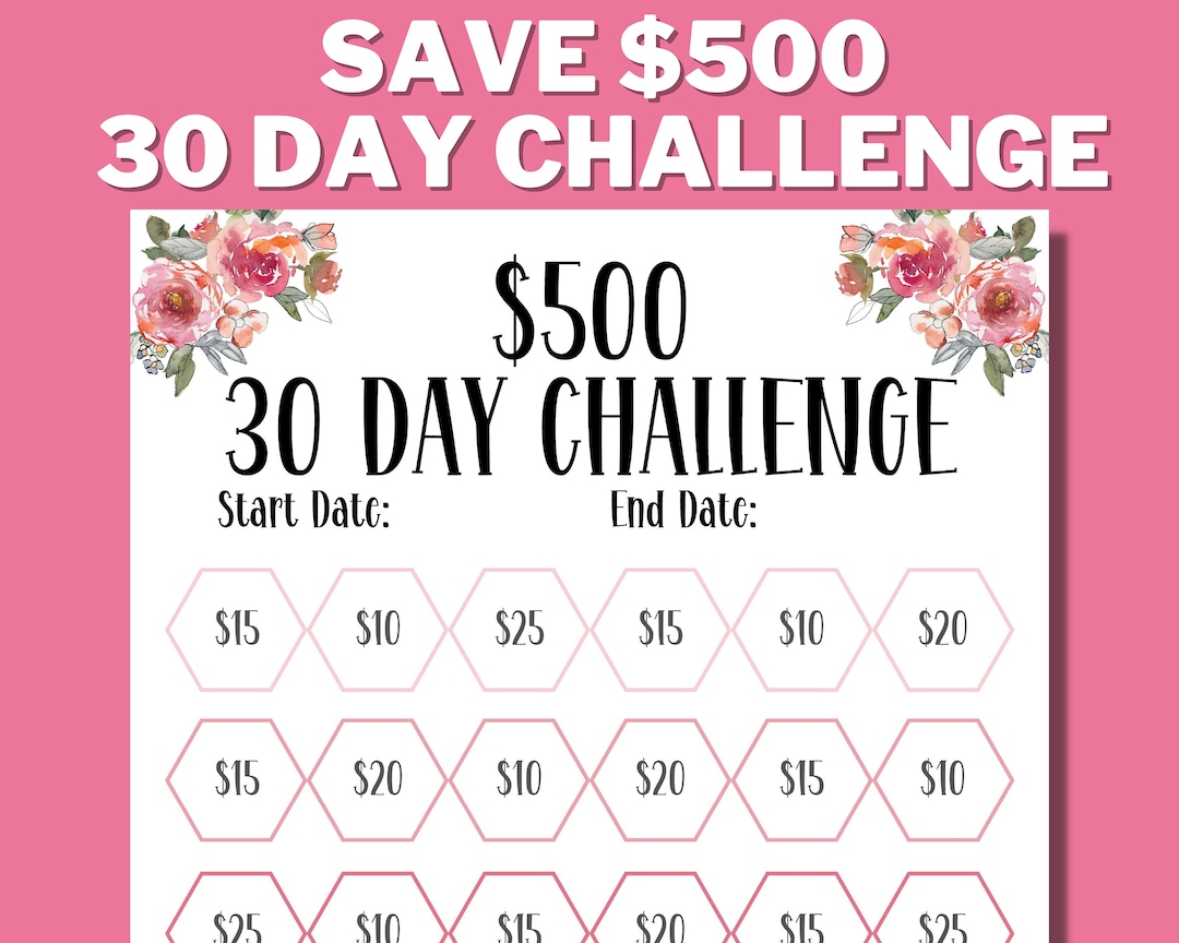 500 DOLLAR 30 DAY CHALLENGE Printable, Money Saving Challenge, Save 500 ...